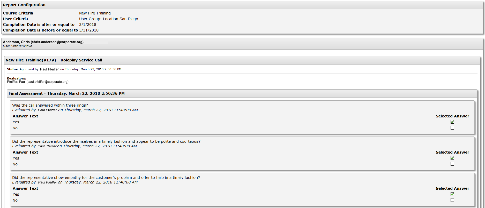 Observation Checklist Detail Report