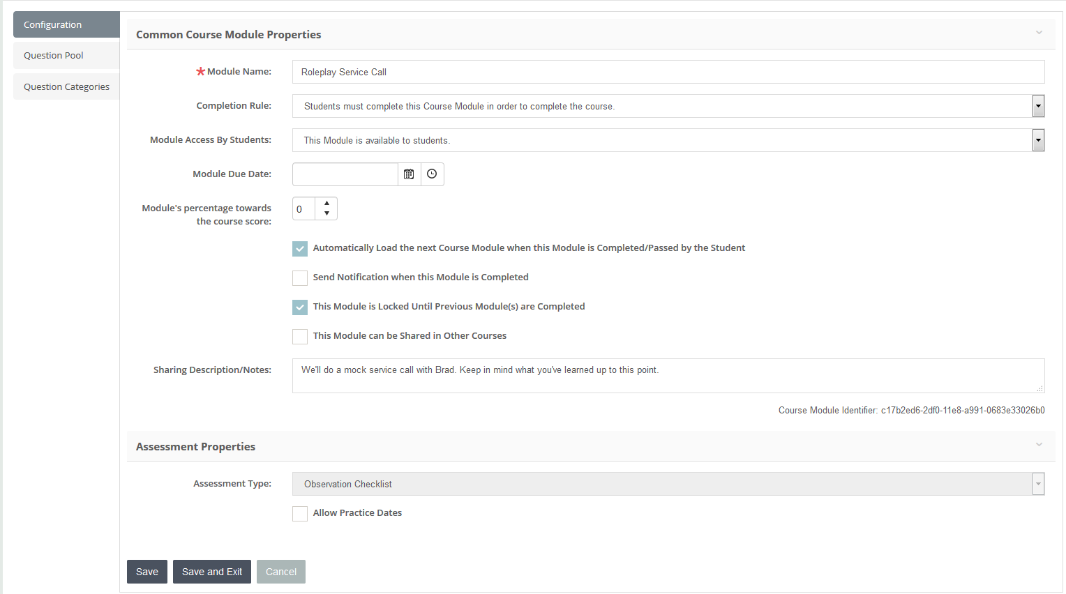 Observation Checklist Module