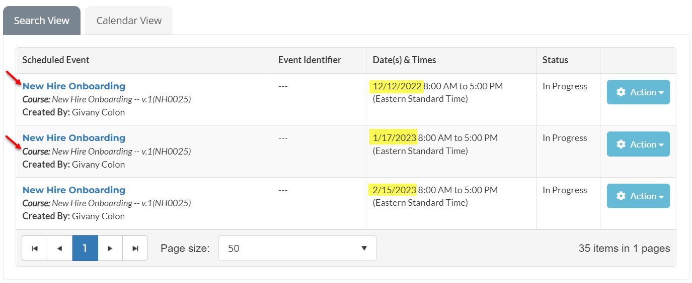 Scheduled Event Details