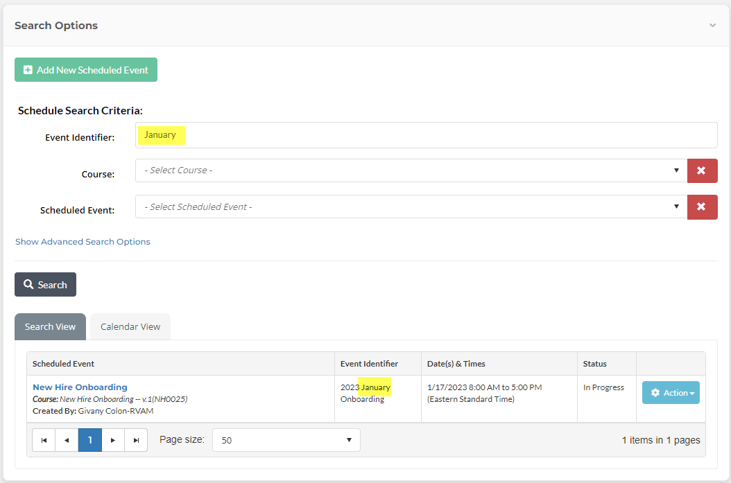 Scheduled Event Details