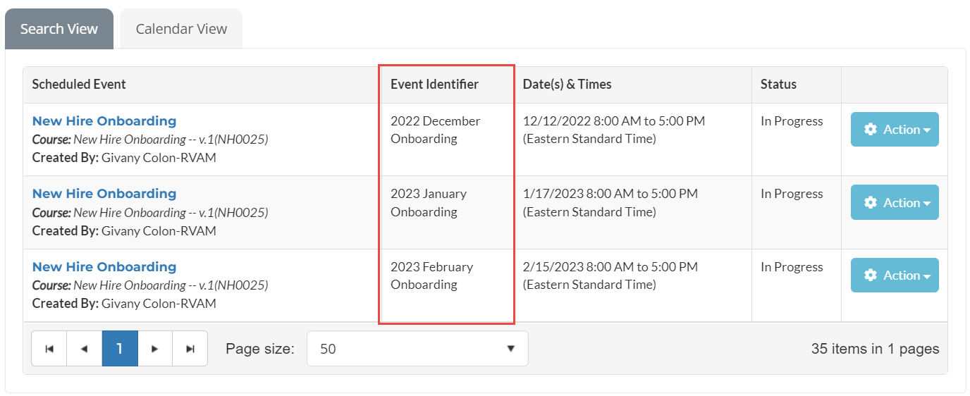 Scheduled Event Details