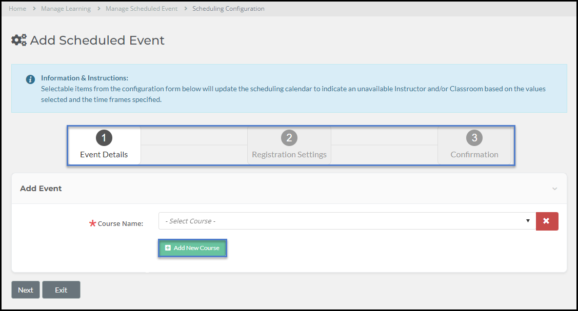 Manage Scheduled Events: Creation