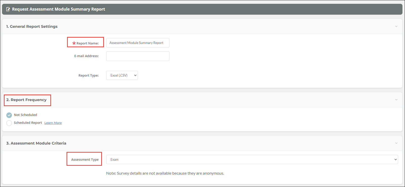 Assessment Module Summary Report