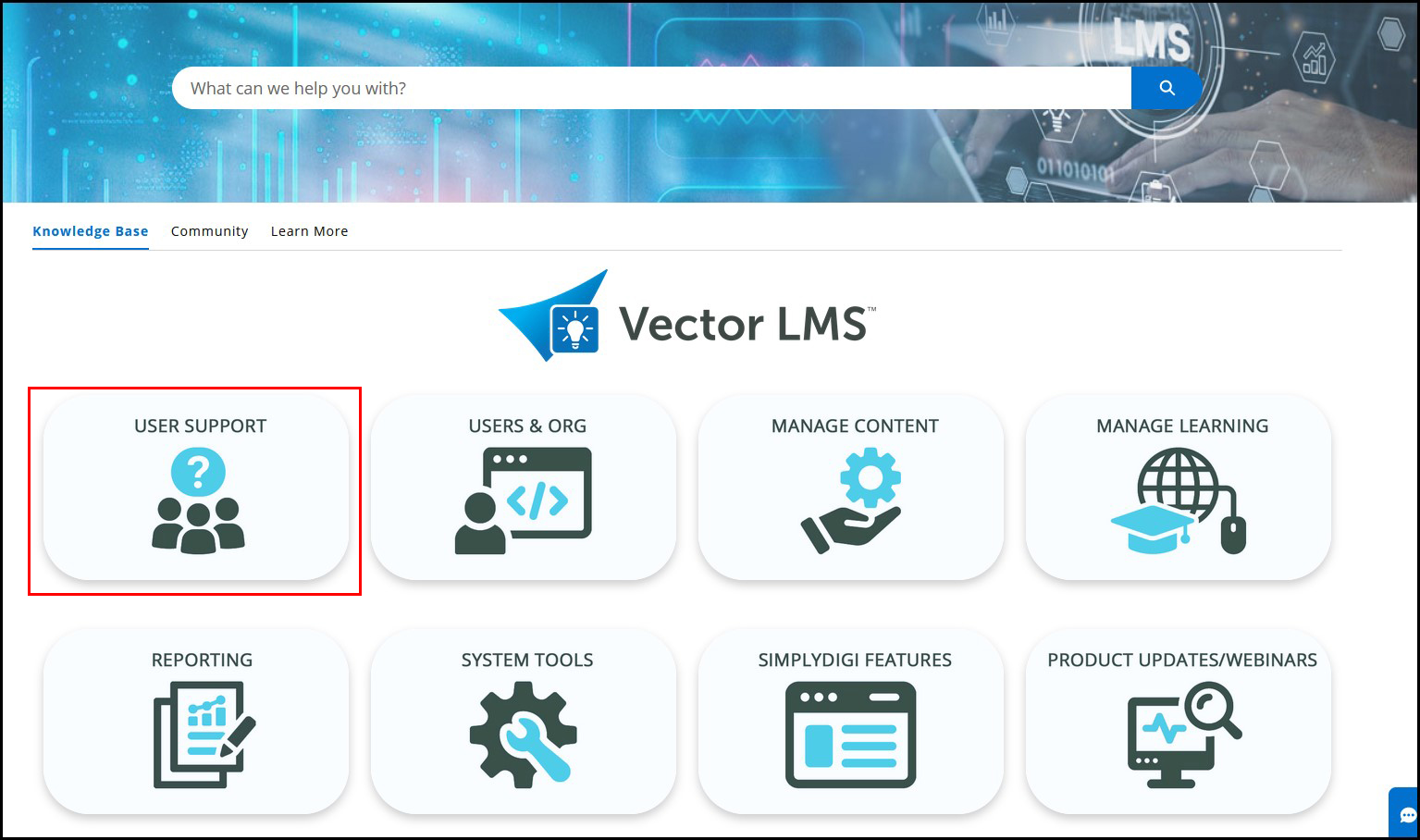 How to Use the Vector LMS Support Center