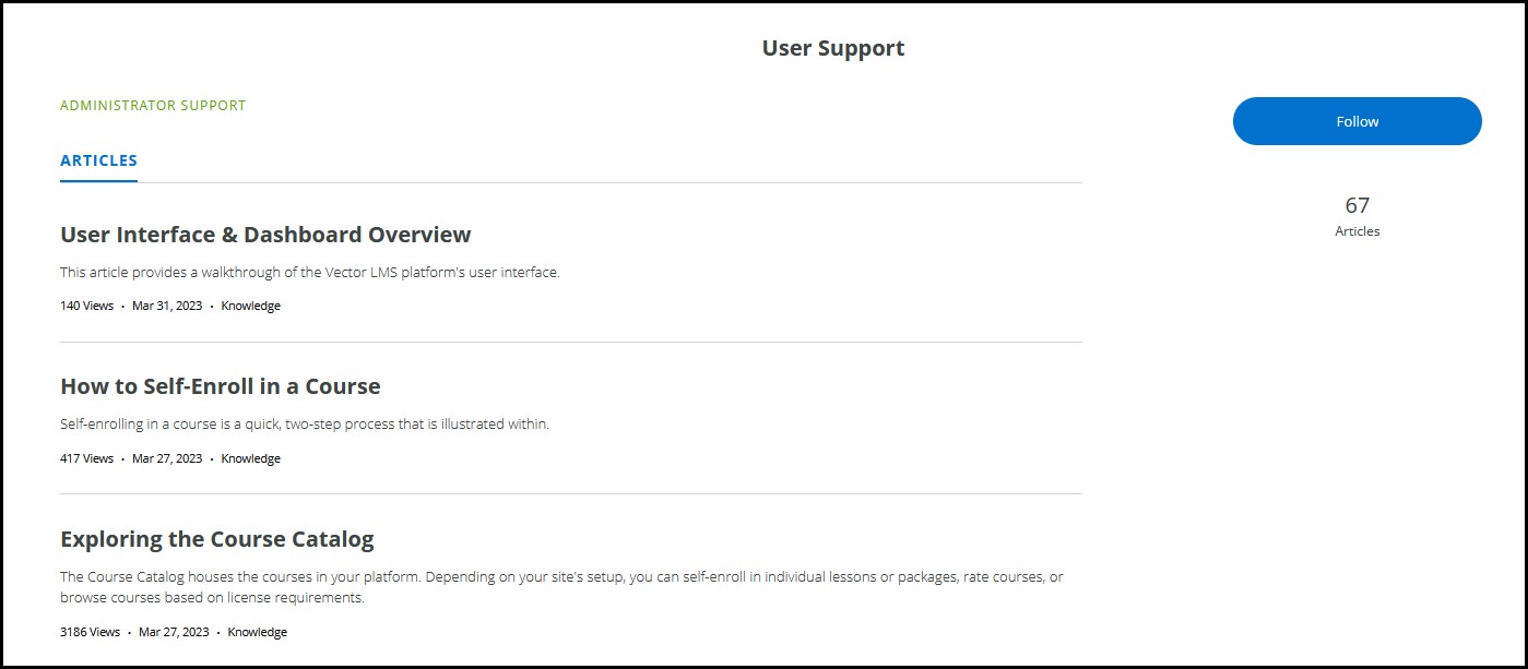 How to Use the Vector LMS Support Center