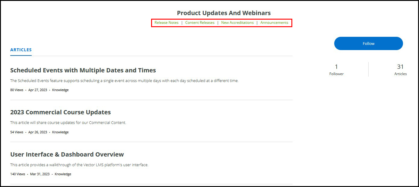 How to Use the Vector LMS Support Center